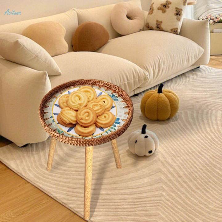 Rattan Side Table End Table with Shell Inlays for Bedroom Patio Balcony ...