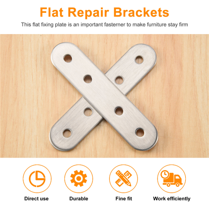 Flat Stainless Steel Repair Mending Fixing Plate Brackets Support 2pcs ...
