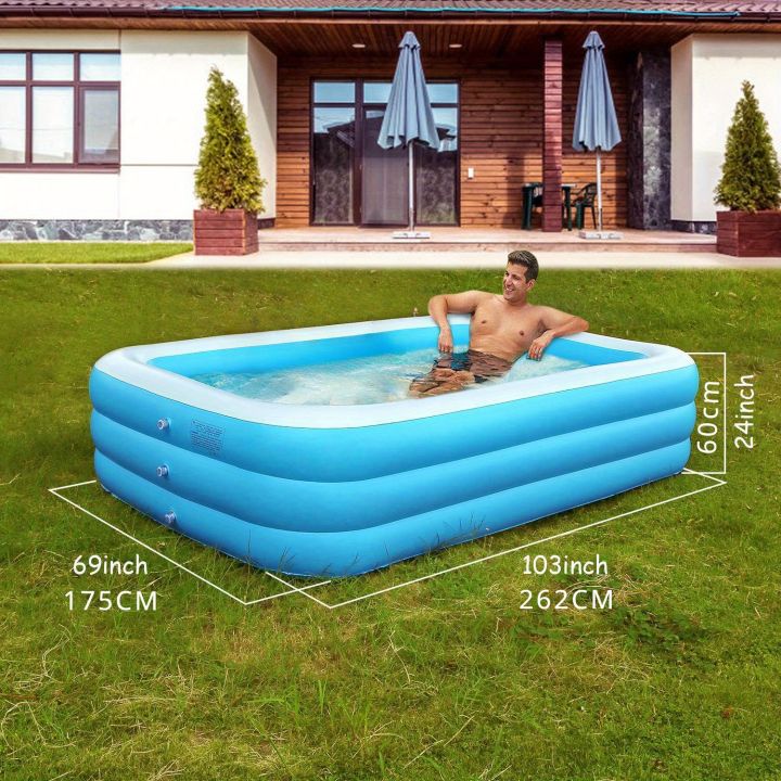 Inflatable Paddling Swimming Pool, 262 Cm Blue Rectangular Swimming ...