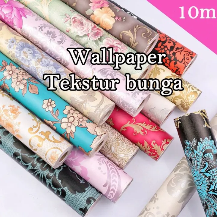 Kertas Dinding Tekstur Bunga 45cm x 10m DIY Wallpaper 3D Sticker ...