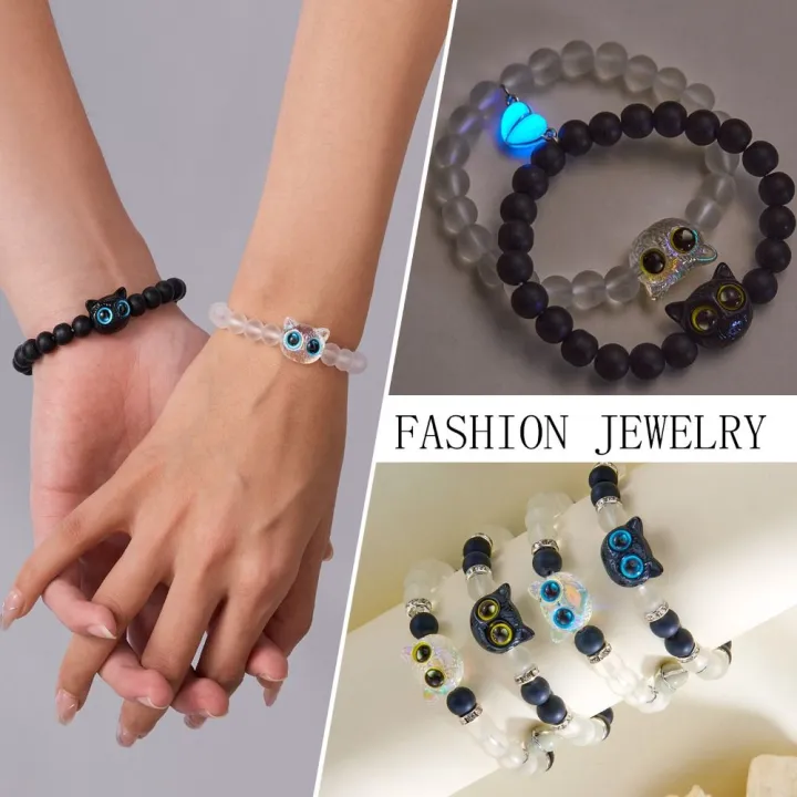 2PCS Aesthetic Luminous Magnetic Heart Couple Bracelet Jewelry Cartoon ...