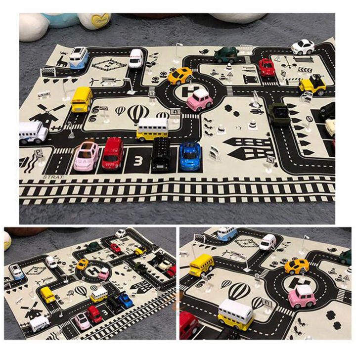 83x59cm Kids Car City Road Play Mat Carpet Traffic Signs Blocks ...