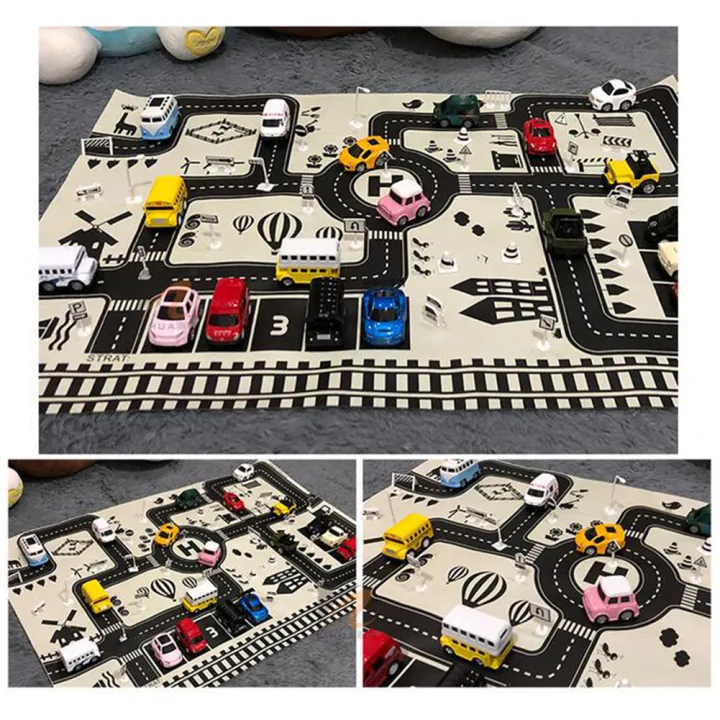 83x59cm Kids Car City Road Play Mat Carpet Traffic Signs Blocks ...
