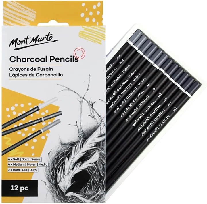 Mont Marte charcoal pencil 12pcs ( High quality compressed charcoal ...