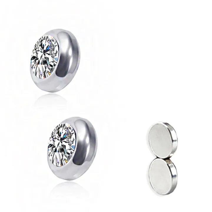 【Miga Plaza】1pair Stainless Steel Magnet Earrings Boys and Girls ...