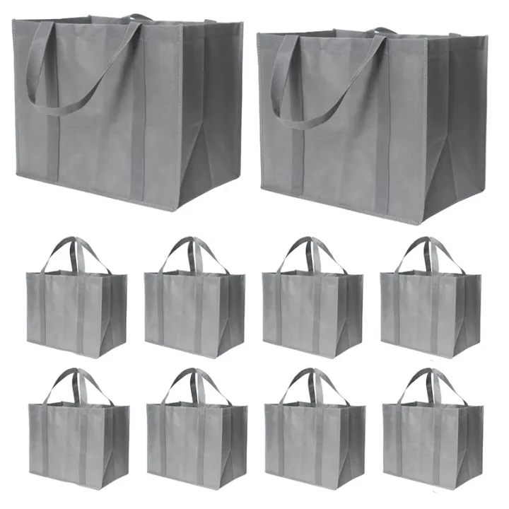 35L Reusable Grocery Bags with Long Handles, 10 Pack Foldable Reusable ...