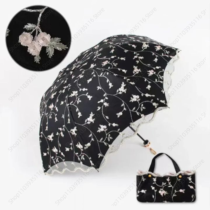 Embroidered lace double layer umbrella UV protection rain and snow ...