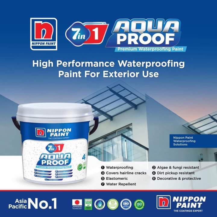 Nippon Aqua Proof 7 in 1 Water Proof Brilliant white Paint Excellent ...