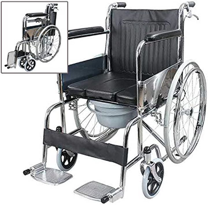Commode Wheel Chair Foldable Chrome Steel Frame Folding Commode Mobile ...