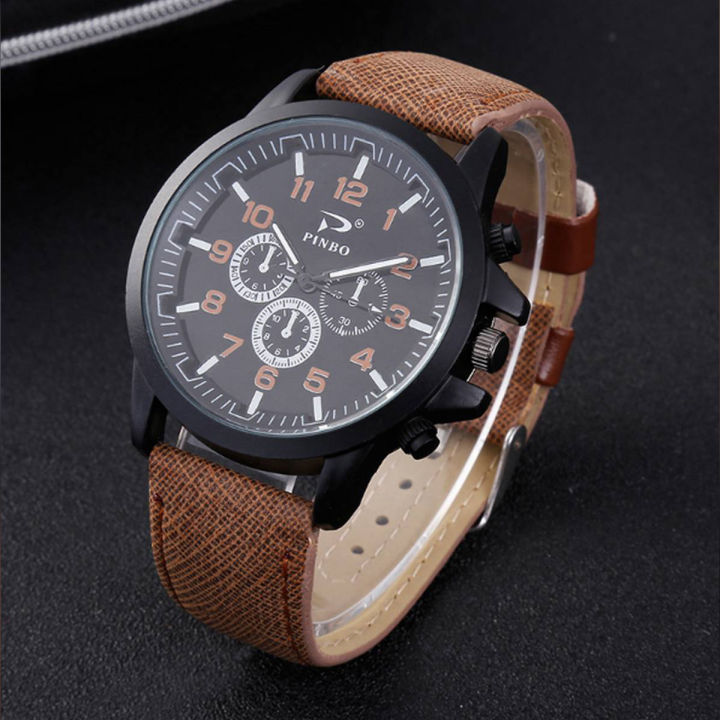 PINBO Luxury Brand Analog Leather Military Watch Mens Wristwatch | Daraz.lk