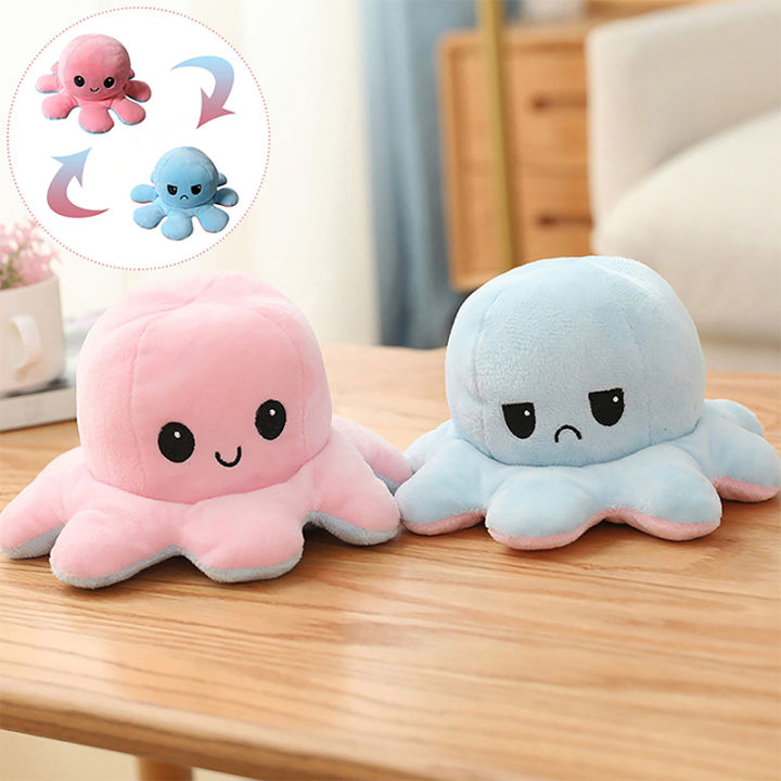 Octopus Happy Sad Toy - Hot Pink Toy Octopus Double-Sided Plush ...