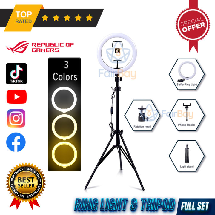 [Full Set] Ring Light with stainless steel Stand Tripod and phone holder Adjustable durable ...