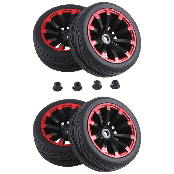 4Pcs 12mm Hex Wheel Rims & OD 2.59Inch Rubber Tires for RC 1/10 On-Road ...