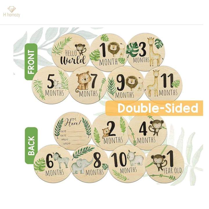 7x Baby Milestone Cards Round Wooden Monthly Cards for Home Table ...