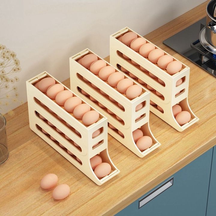 Practical 30 Grids Refrigerator Egg Storage Box Plastic Space Saving Automatic Scrolling Egg ...