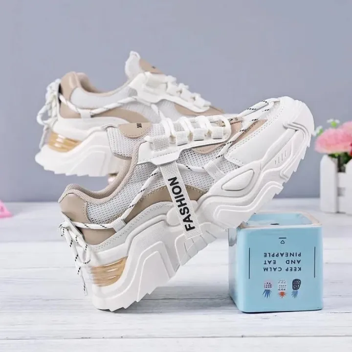 GIRLS CHUNKY SHOES WHITE BROWN | Daraz.lk