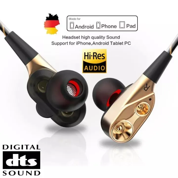 【LazChoice】BEST Dual Dynamic Driver Unit HiFi Wired Earphone Quad-core ...