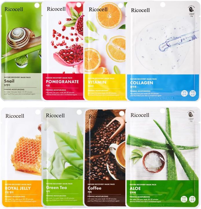 Ricocell Korean Face Mask Sheet 1Pcs Moisture Essence Face Mask Sheet ...