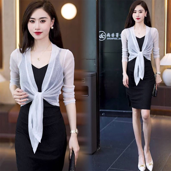 Mombaby Summer gold and silver mesh shawl, women's short cardigan ...