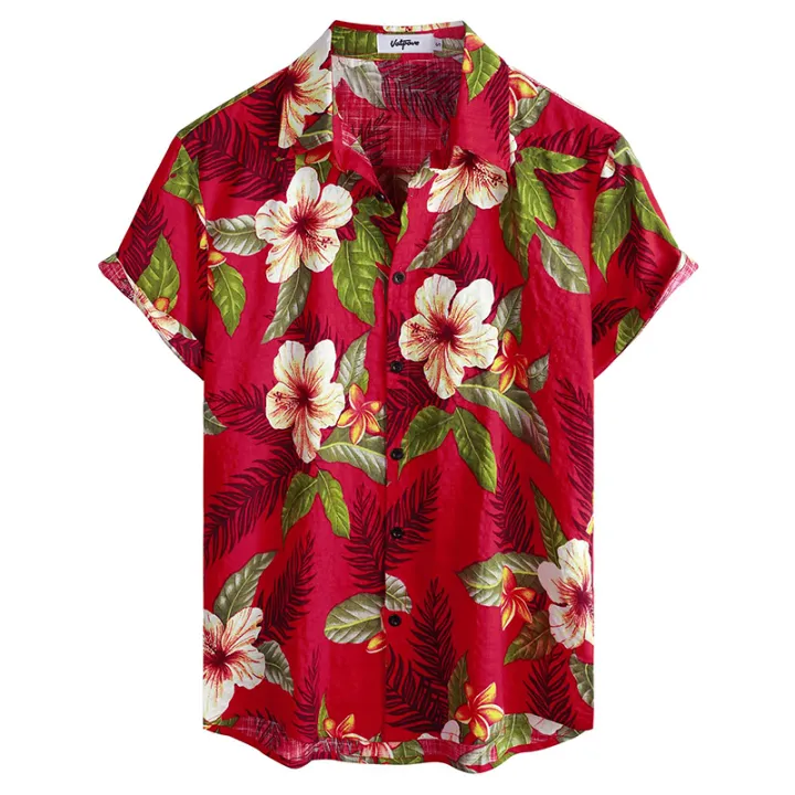 Mens Casual Hawaiian Floral Shirts 3D Full Print Short Sleeve on Down ...