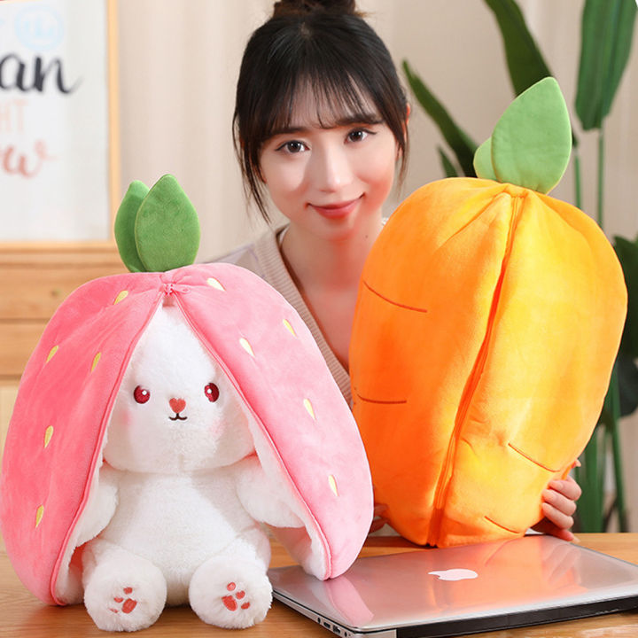 【Simple 3C】Cute Strawberry Rabbit Plush Toy Stuffed Creative Bag into ...