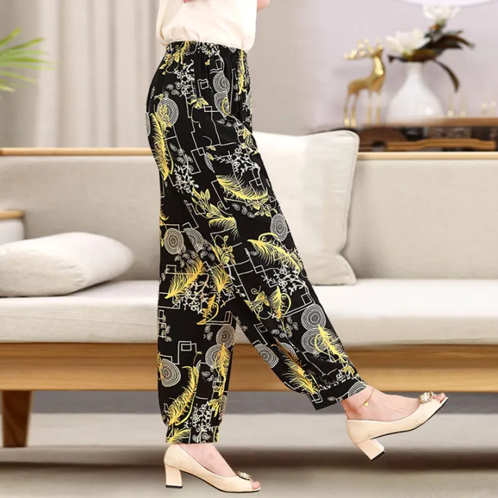 Summer Bloomers Women's Middle-Aged Mother's Elastic Waist Loose Casual ...
