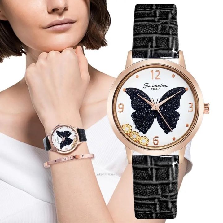 LADIES BUTTERFLY LEATHER STRAP WATCH | Daraz.lk