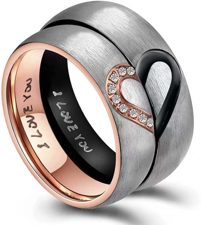 【Porvo】2021 European and American Half Peach Heart Couple Ring Necklace ...