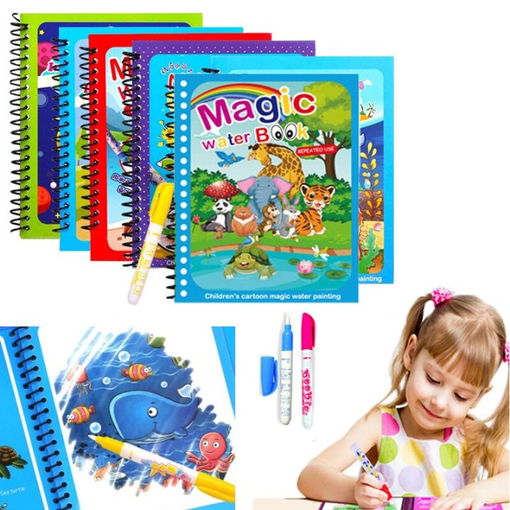 Children Magical Book Water Drawing Montessori Toys Reusable Coloring ...