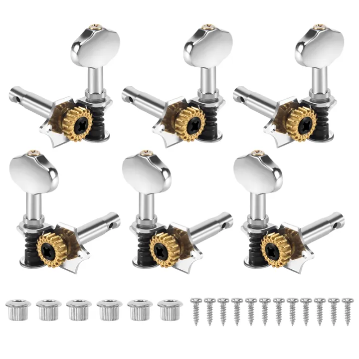 6Pcs 1:18 Guitar String Tuning Pegs for Acoustic or Guitar Silver ...