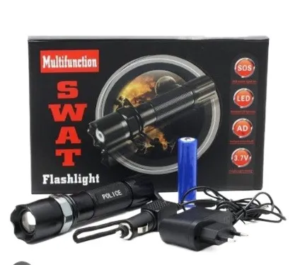 SWAT Tactical Flashlight 3.7V LED Heavy Duty Rechargeable Torch for ...