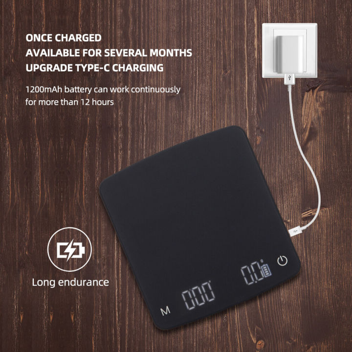 RCYAGO Scale Rechargeable 2kg 3kg 5kg/0.1g Drip Coffee Scale with Timer ...