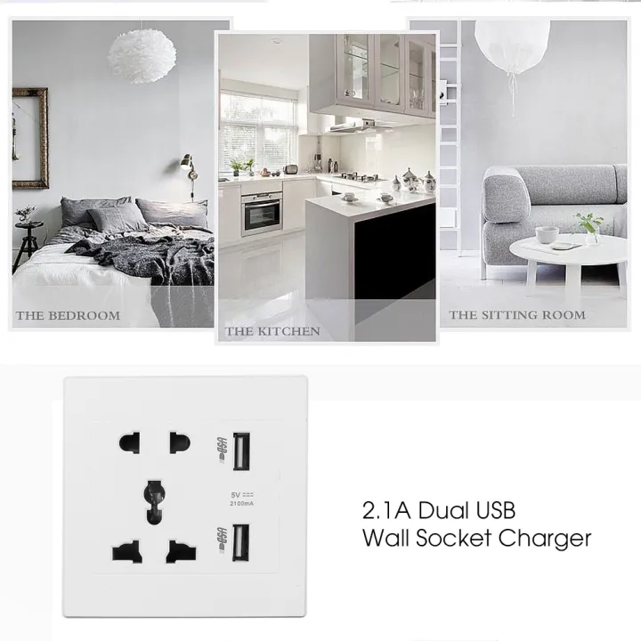 Dual USB Port 2400mA Wall Charger Adapter 110-250V/10A Standard ...