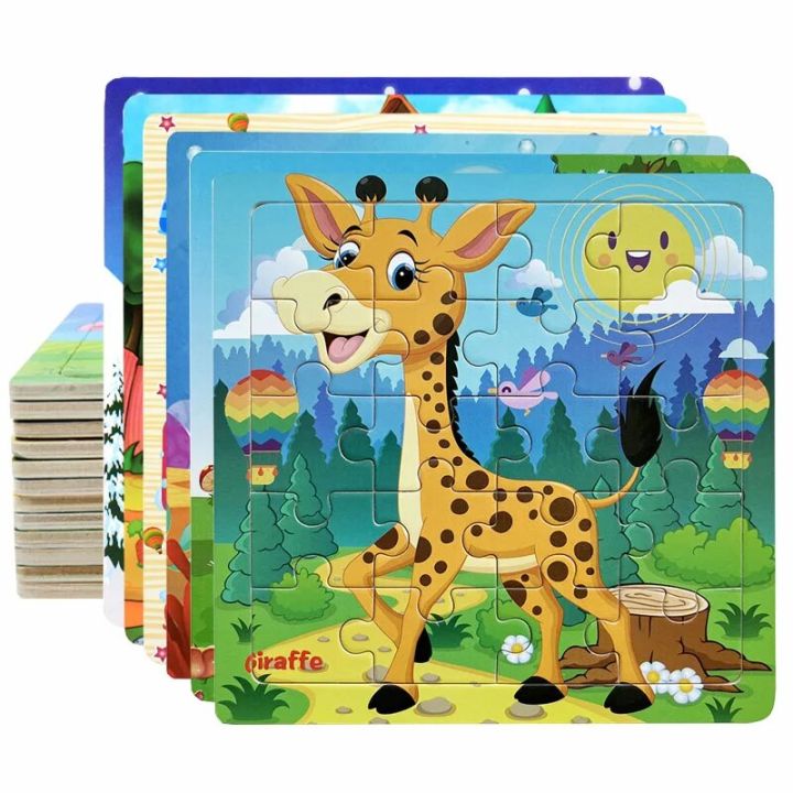 kids educational toys 20piece Wooden Puzzle Cartoon Animals Car Letter ...