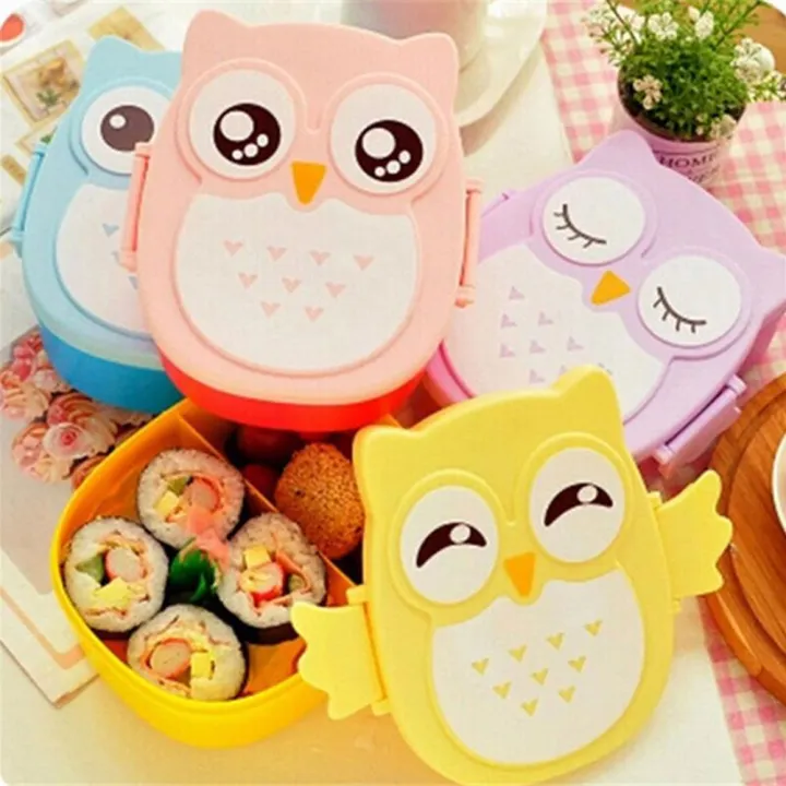 【Shimei ♨Cartoon Owl 2 Compartment Kids Student Sealed Lunch Box Food ...