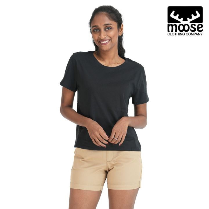 Moose Womenâ€™s Crew Neck T-Shirt - Black | Daraz.lk