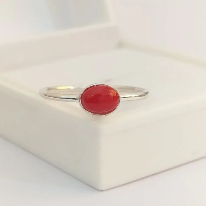 Natural Red Coral Stacking Ring-Coral Birthstone Bezel Ring-Red Coral ...