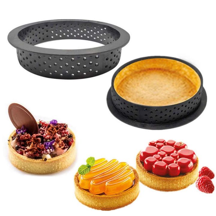 Round Shape Dessert Tart Ring Mousse Cutter Perforated Circle Bakeware ...