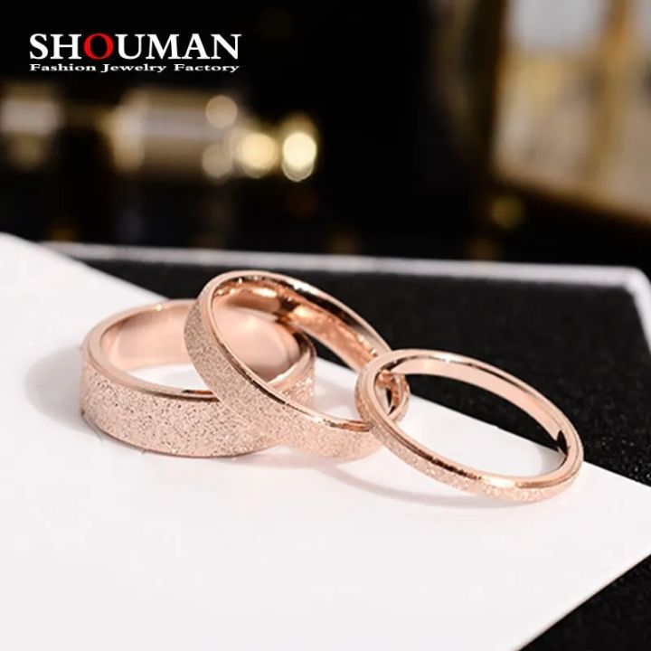 SHOUMAN 2/4/6MM Frosted Ladies Couple Ring Titanium Steel Fashion Rose ...