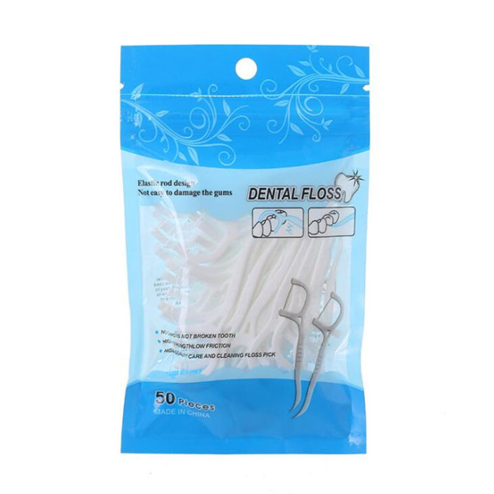 50pcs/bag Dental Floss Flosser Picks Toothpicks With Thread Interdental ...