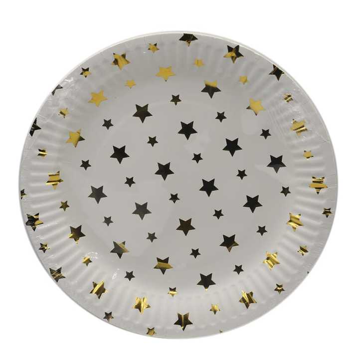 Happy Birthday Embroded With Golden Stars Paper Plates -10 Pieces ...