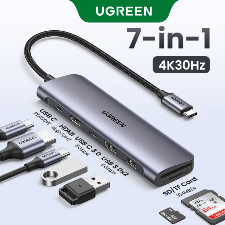 UGREEN USB C Hub 7-in-1, 5 Gbps USB-C Hub with 4K HDMI, 100W Power Delivery, USB-C and 2 USB-A ...