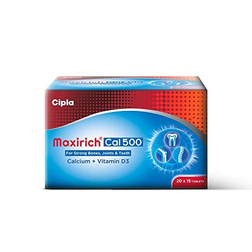 Cipla Maxirich Cal 500 (75 Tablets) | Calcium 500mg & Vitamin D3 | For ...