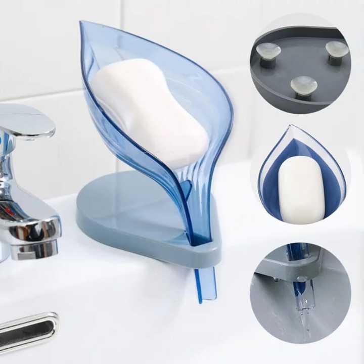 Bathroom Leaf Shape Plastic Soap Box Drain Shelf Stand Storage Plate