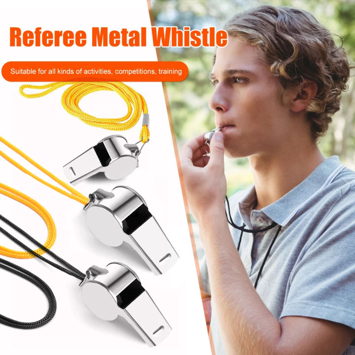 5 Packs Stainless Steel Whistle Loud Metal Whistles with Lanyard ...