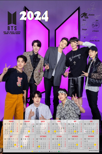 BTS KPOP 2024 A3 size calendar with BTS signatures | Daraz.lk