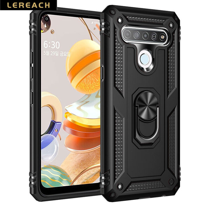Lereach For LG Q61 / K61 / Q630 Mobile Phone Case TUP+PC Hard Ring Car Ring Bracket Shockproof ...