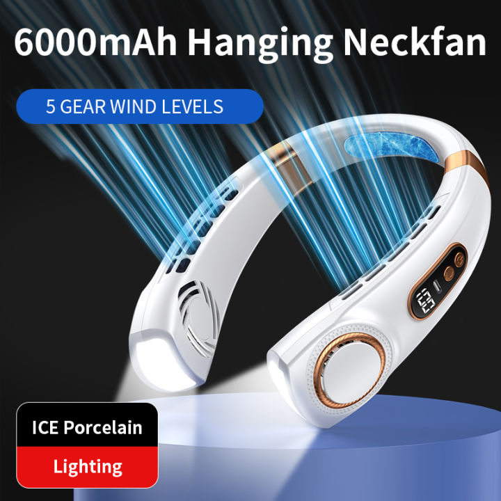Electric Hanging Neck Fan 6000mah Portable Type-C Super Fast Charging ...