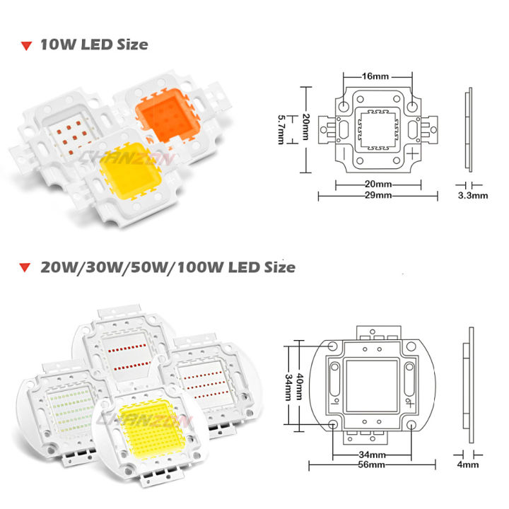 CHANZON 1pc High Power LED Chip 10W 20W 30W 50W 100W Warm Natural Cold White Red Green Blue RGB ...