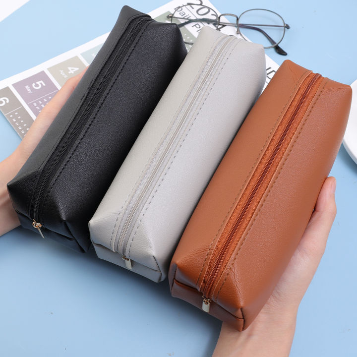 PU Leather Pen Pencil Bag Simple Vintage Color Case Storage Pouch for ...
